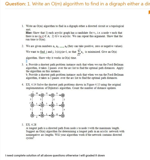 Question: 1. Write an O(m) algorithm to find in a | Chegg.com