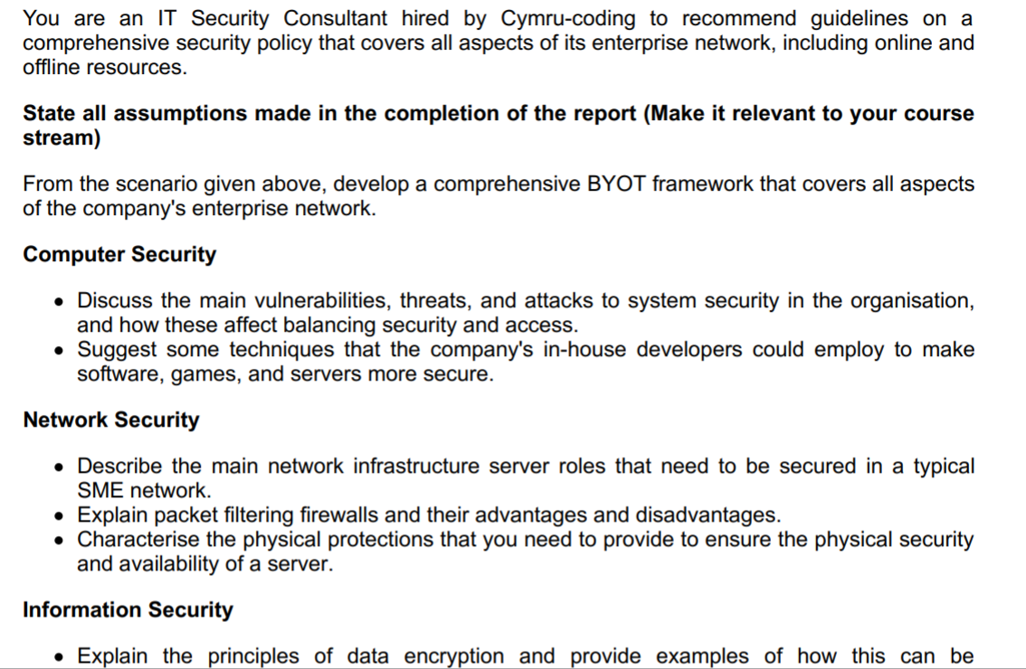Solved You are an IT Security Consultant hired by | Chegg.com