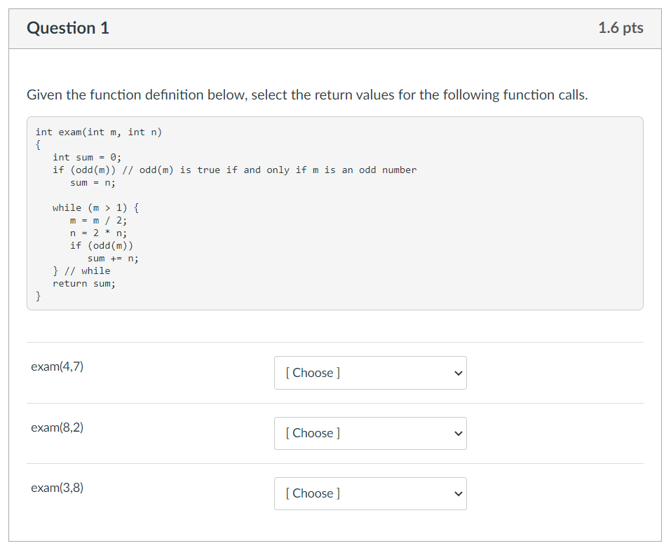 Solved Given the function definition below, select the | Chegg.com