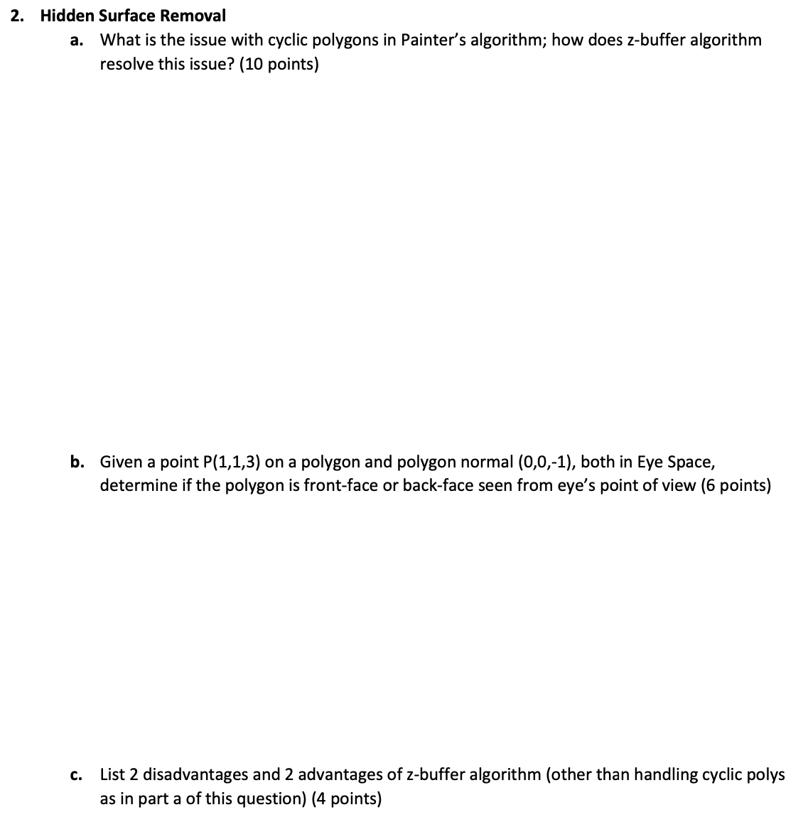 Solved 2. Hidden Surface Removal a. What is the issue with | Chegg.com