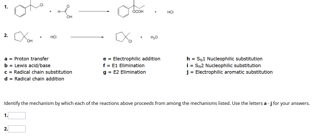 Solved 1. ⇑OCOH+HCl 2. OHHOH+HCl ClCl+H2O a= Proton | Chegg.com