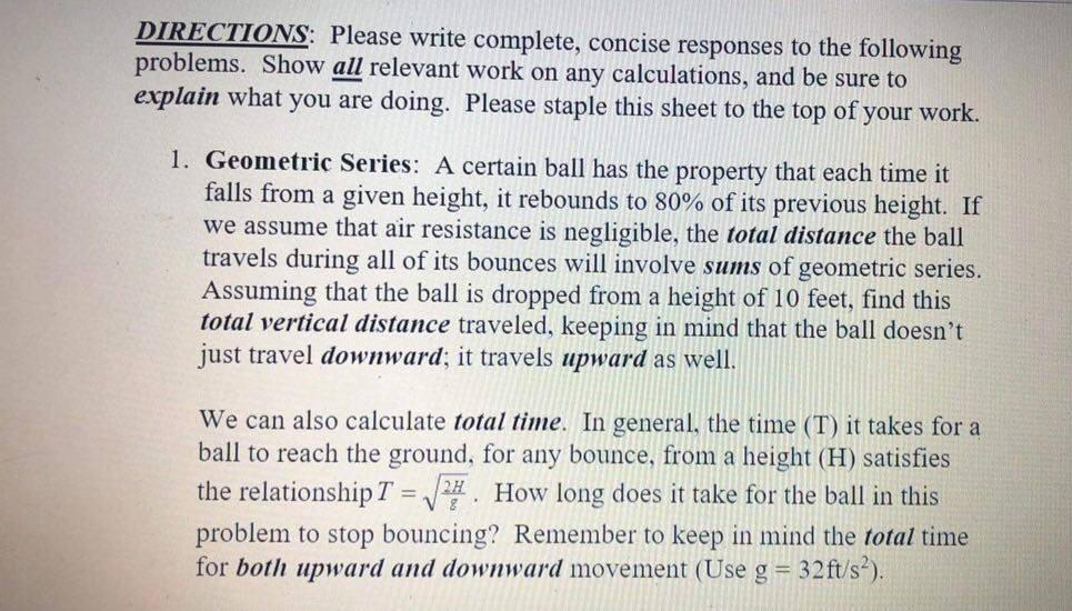 Solved DIRECTIONS: Please write complete, concise responses | Chegg.com