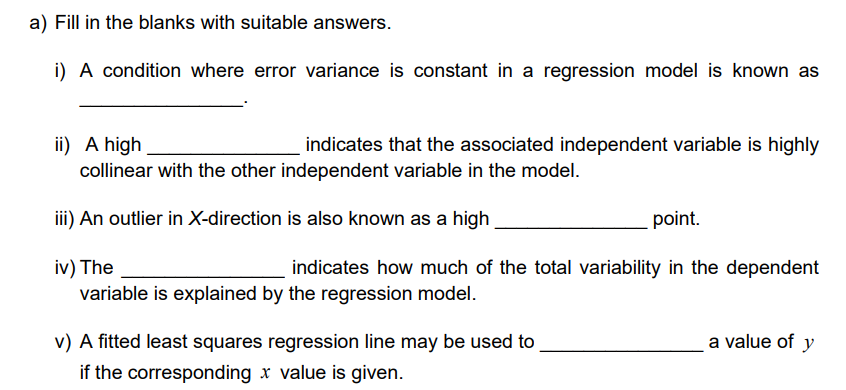 Solved a) Fill in the blanks with suitable answers. i) A | Chegg.com