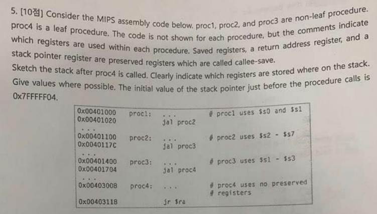 Solved 5. [10점] Consider the MIPS assembly code below. | Chegg.com