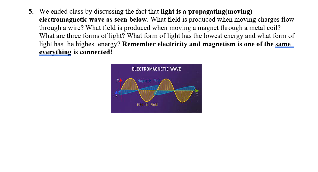 Solved We ended class by discussing the fact that light is a | Chegg.com