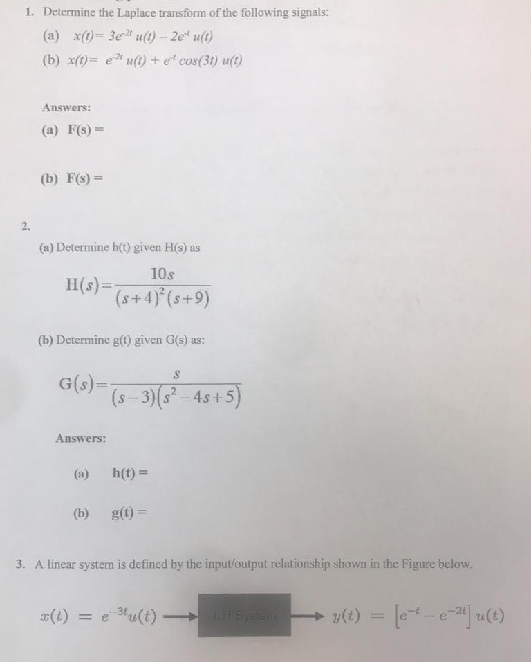 Solved 1. Determine the Laplace transform of the following | Chegg.com