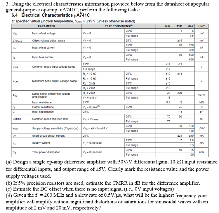 Solved Numerical Answers Given: b.) 54 dB c.) 5 mV d.) 800 | Chegg.com