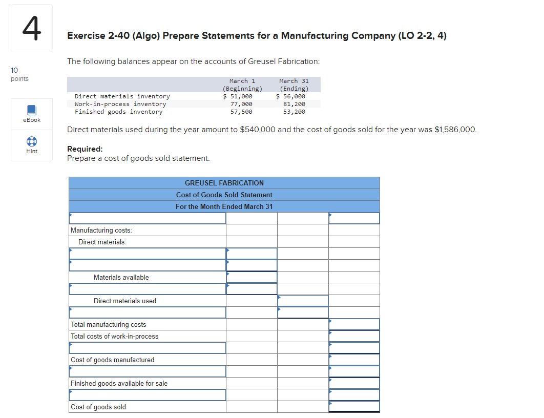 Solved Exercise 2-40 (Algo) Prepare Statements for a | Chegg.com