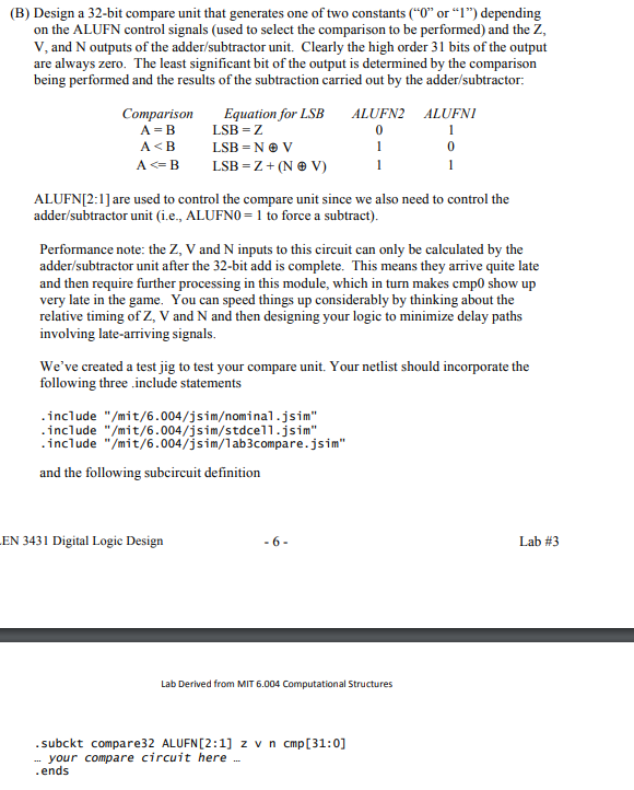 Solved (B) Design a 32-bit compare unit that generates one | Chegg.com
