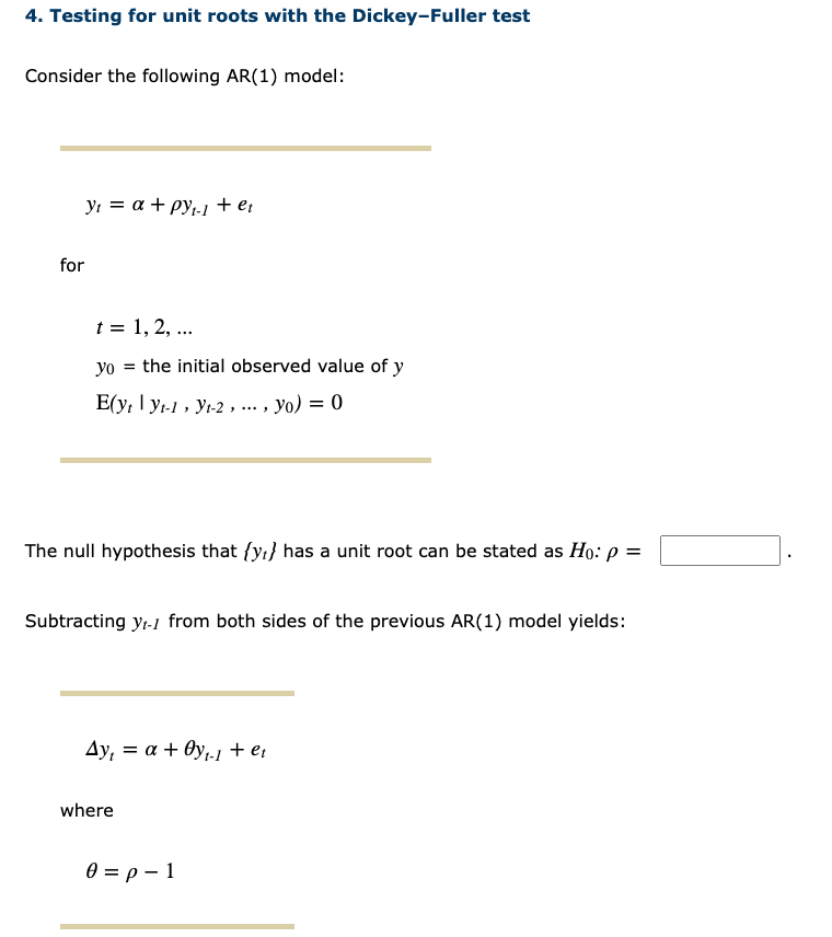Solved 4. Testing for unit roots with the Dickey-Fuller test | Chegg.com