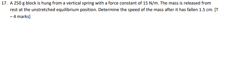 Solved 17. A 250 g block is hung from a vertical spring with | Chegg.com