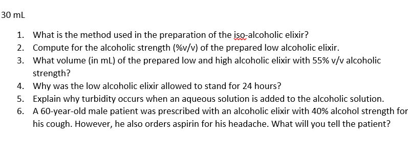 Solved This questions is intended for 30 mL preparation of | Chegg.com