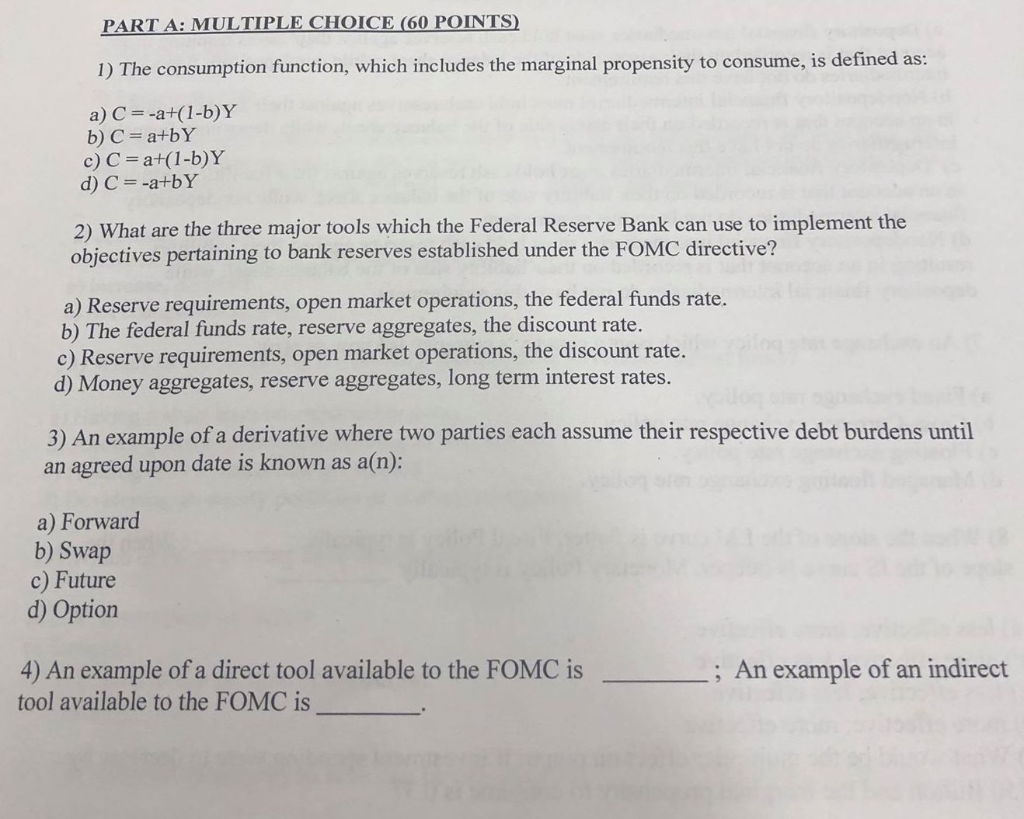 Solved PART A: MULTIPLE CHOICE (60 POINTS) 1) The | Chegg.com