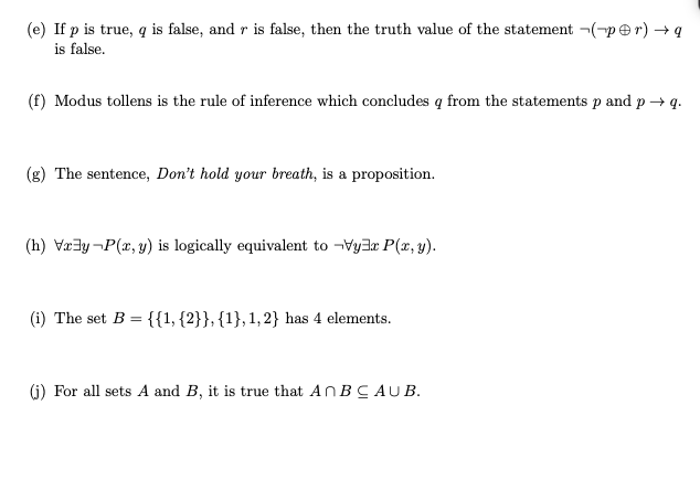 Solved TRUE or FALSE. Indicate whether each of the following | Chegg.com