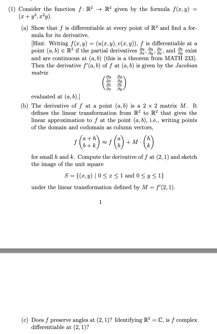 Solved (1) Consider the function f: R2 + R2 given by the | Chegg.com