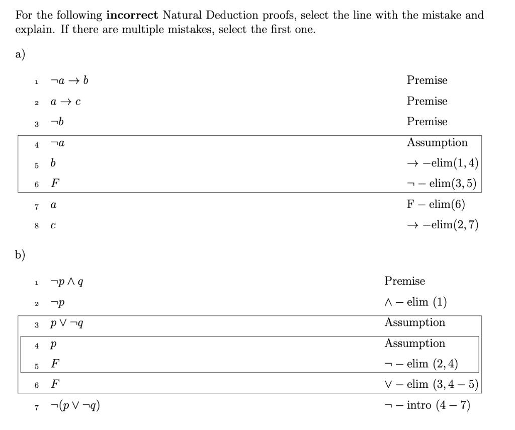 Solved For the following incorrect Natural Deduction proofs, | Chegg.com