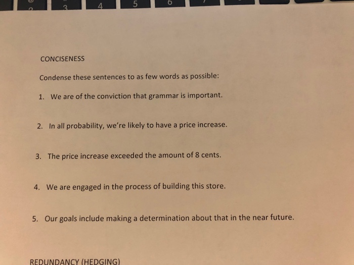 Solved 4 5 CONCISENESS Condense these sentences to as few | Chegg.com
