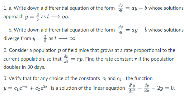 Solved dy 1. a. Write down a differential equation of the | Chegg.com