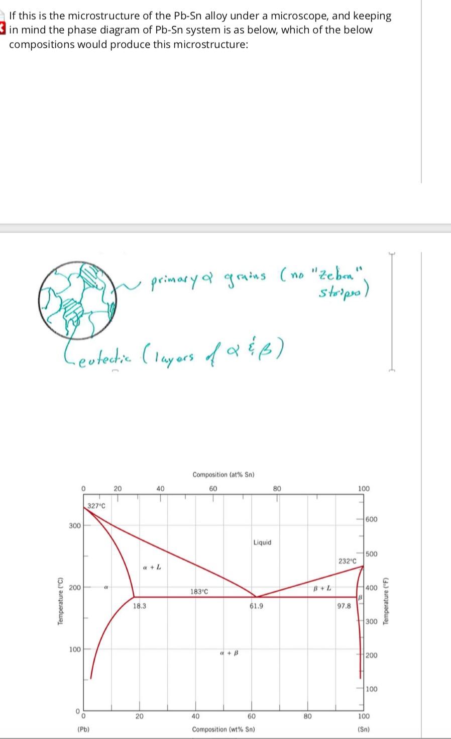 Solved If this is the microstructure of the Pb-Sn alloy | Chegg.com