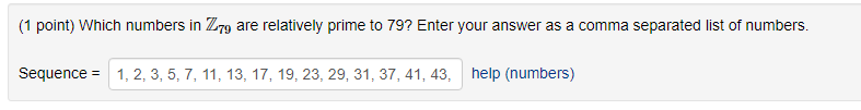 Solved (1 point) Which numbers in Z79 are relatively prime | Chegg.com