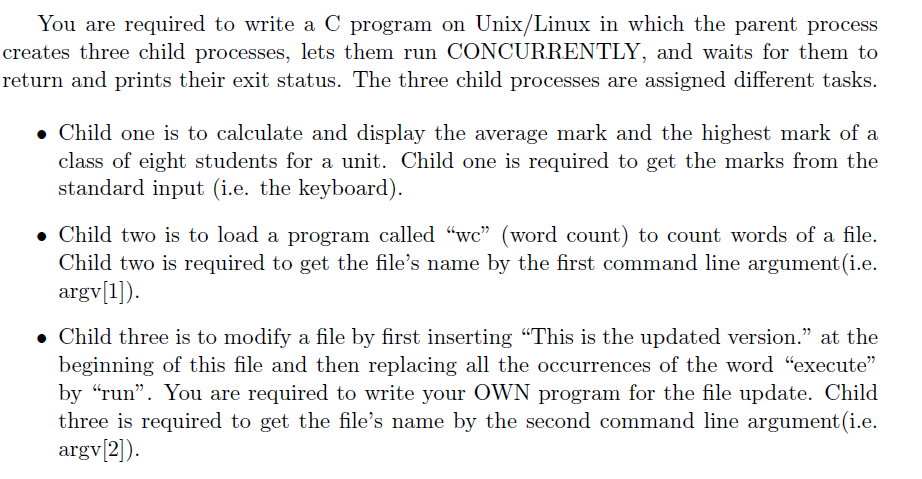 Solved You are required to write a C program on Unix/Linux | Chegg.com