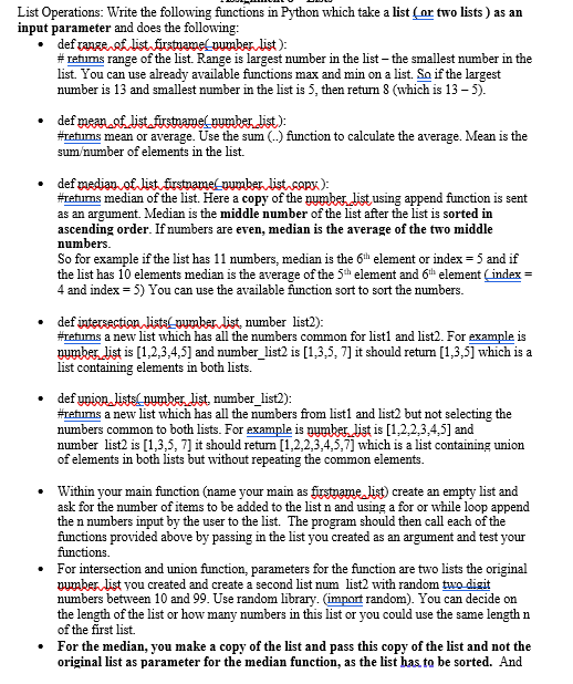 Solved ist Operations: Write the following functions in | Chegg.com