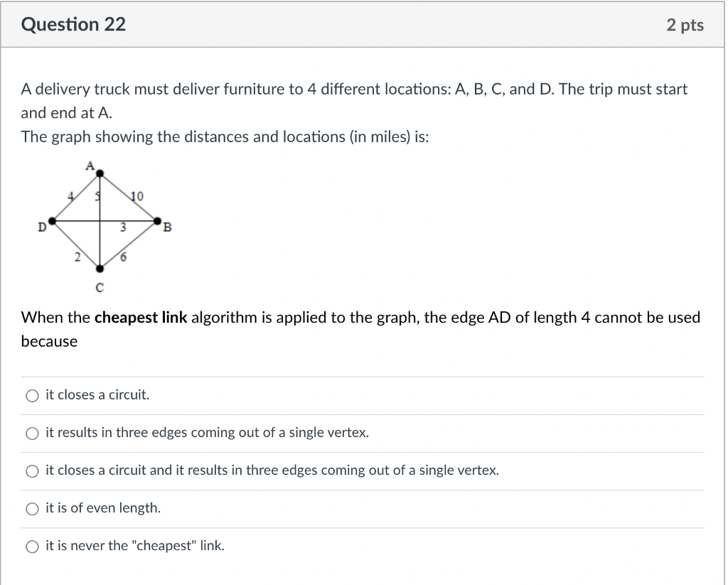 Solved Question 22 2 pts A delivery truck must deliver | Chegg.com