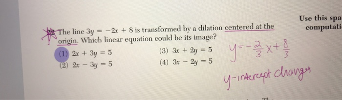 Solved Use this spa computati The line 3y -2x+8 is | Chegg.com
