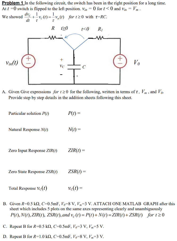 Solved Problem 1 In the following circuit, the switch has | Chegg.com