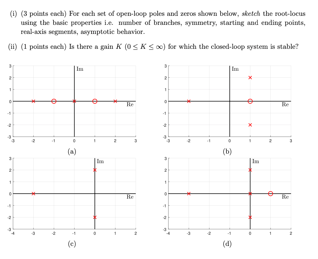 Solved (i) (3 points each) For each set of open-loop poles | Chegg.com