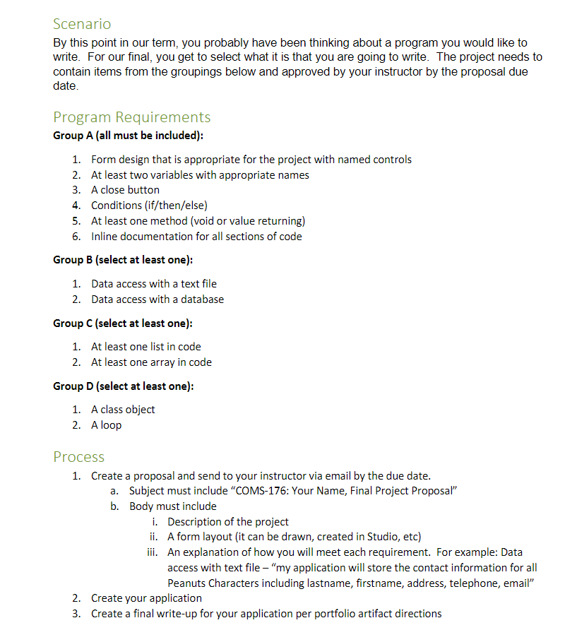 Program Requirements Group A (all must be included): | Chegg.com
