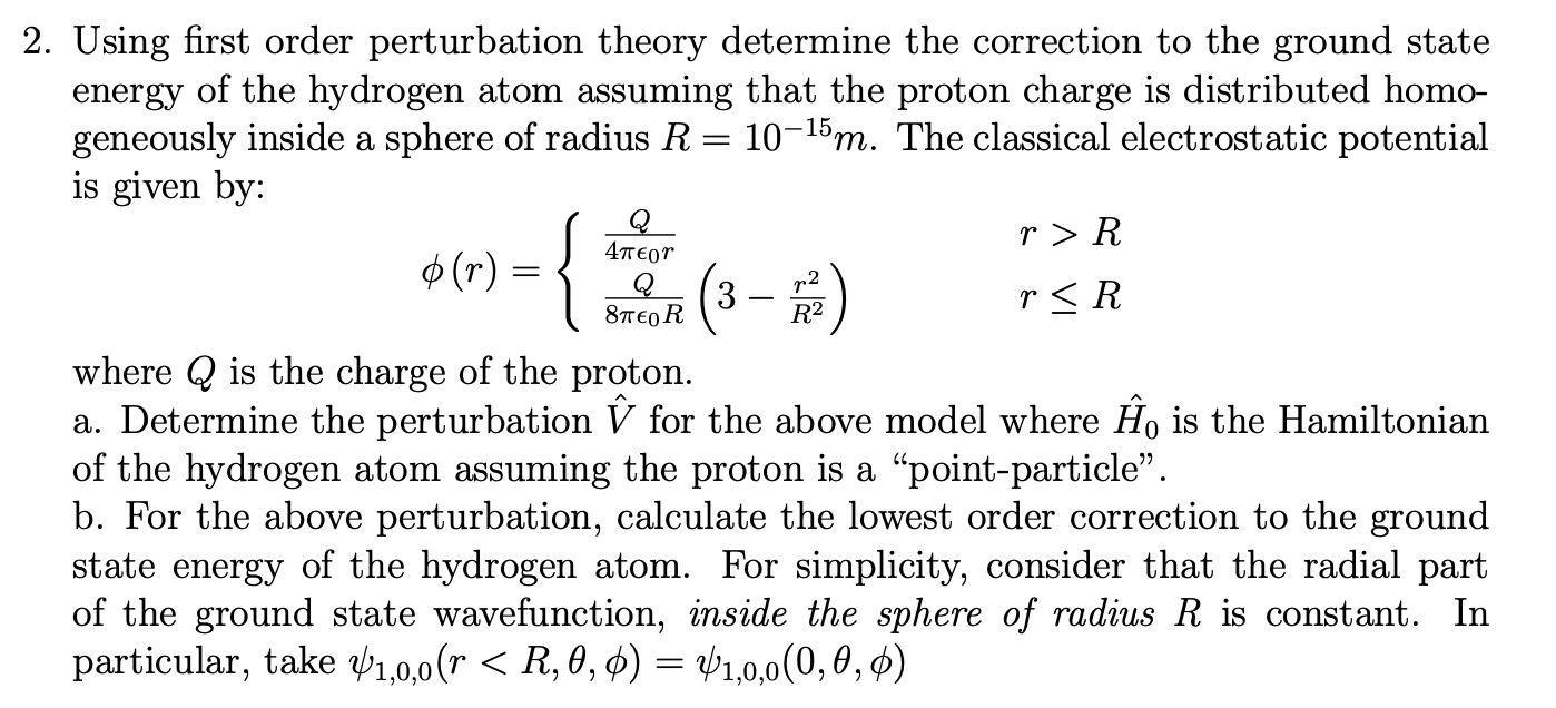 Solved 2. Using first order perturbation theory determine | Chegg.com