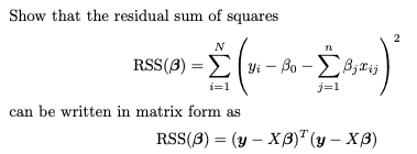 Solved Show that the residual sum of | Chegg.com