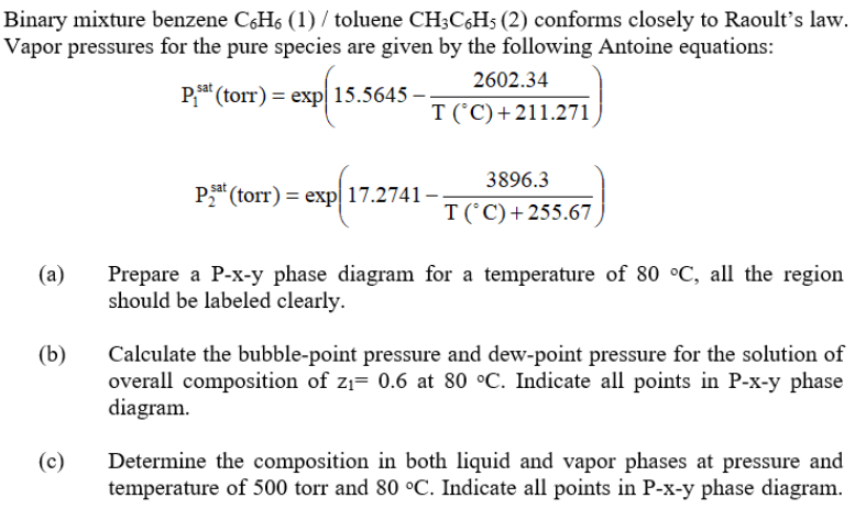 Solved Binary mixture benzene C6H6 (1) / toluene CH3C6H5 (2) | Chegg.com
