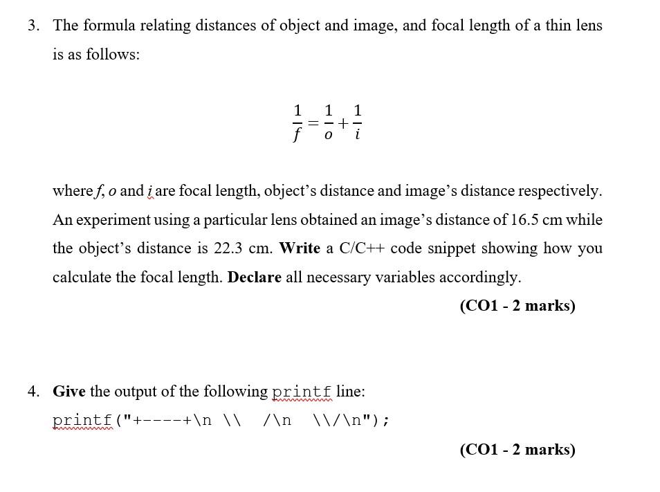Solved 3. The formula relating distances of object and | Chegg.com