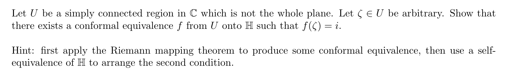 Solved Let U be a simply connected region in C which is not | Chegg.com
