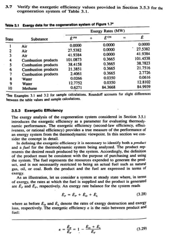 Solved 3.7 Verify the exergetic efficiency values provided | Chegg.com