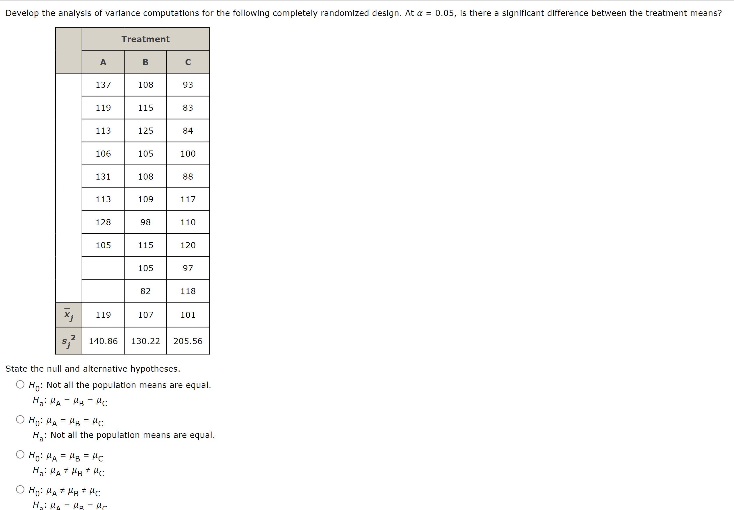 Solved State the null and alternative hypotheses. H0 : Not | Chegg.com