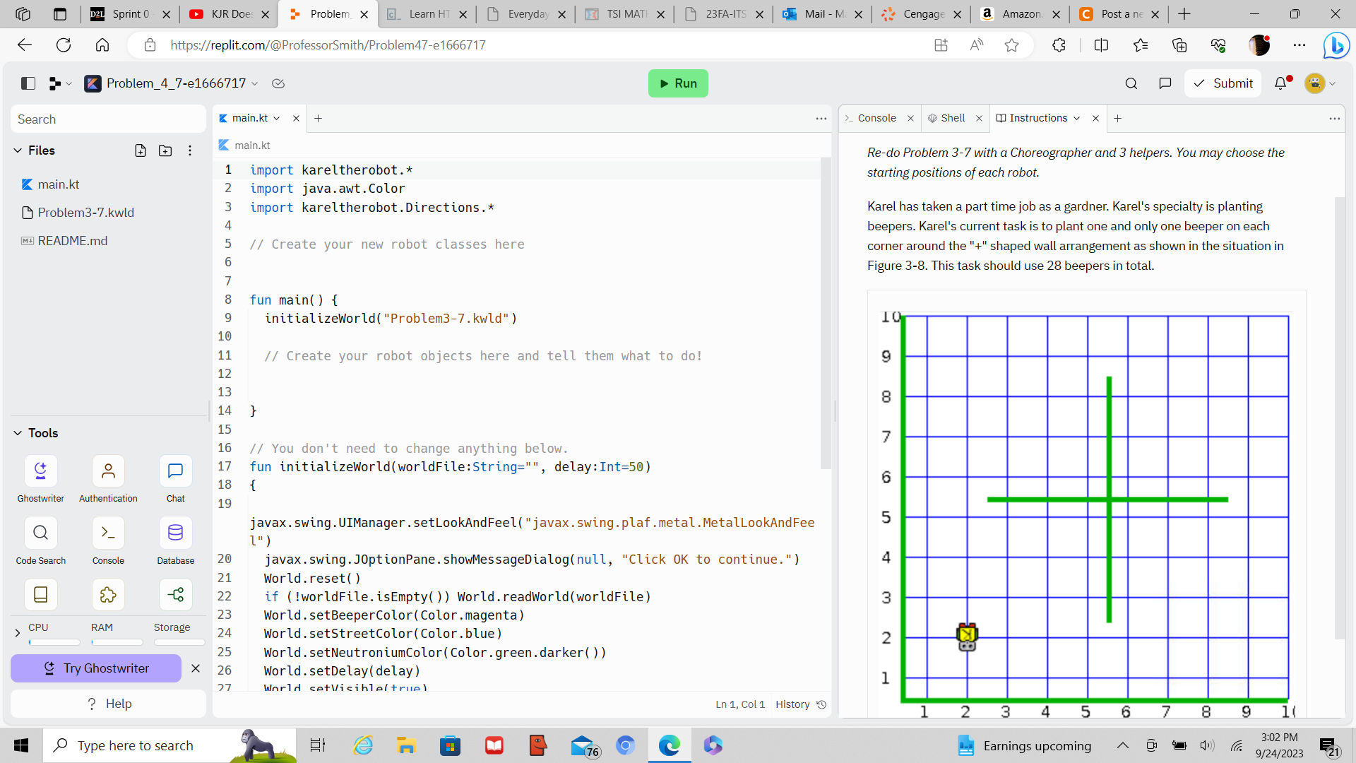 main.kt import kareltherobot.* import java.awt.Color | Chegg.com