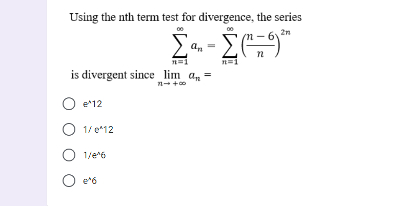Solved Using the nth term test for divergence, the series . | Chegg.com