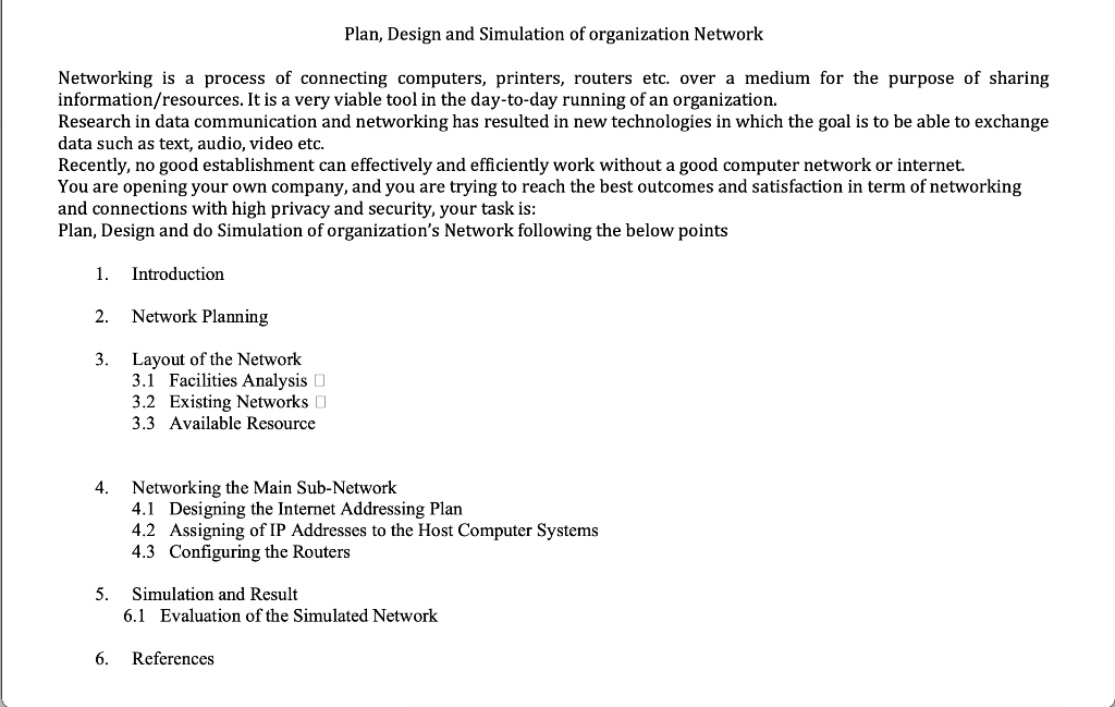 Solved Plan, Design and Simulation of organization Network | Chegg.com
