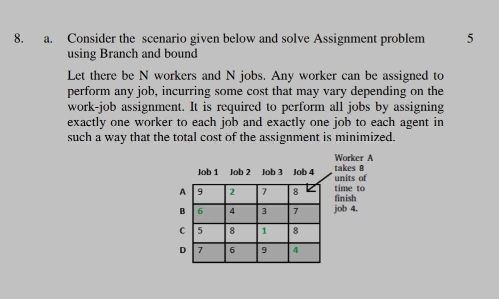 Solved 8. a. 5 Consider the scenario given below and solve | Chegg.com
