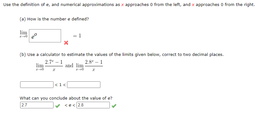 Solved Use the definition of e, and numerical approximations | Chegg.com