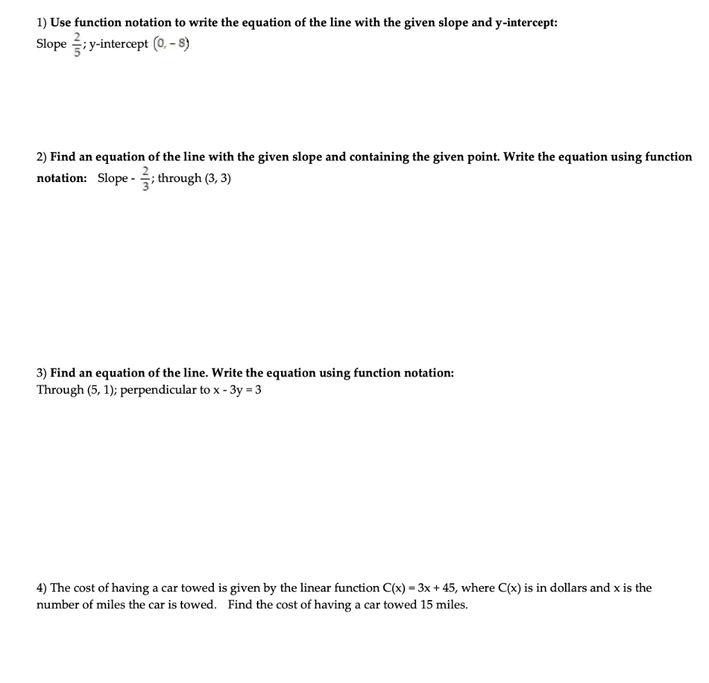 Solved 1 Use Function Notation To Write The Equation Of The