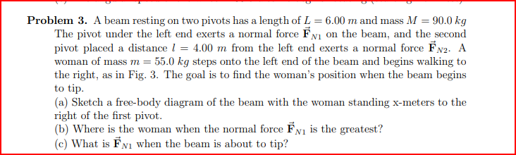 Solved Problem 3. A beam resting on two pivots has a length | Chegg.com