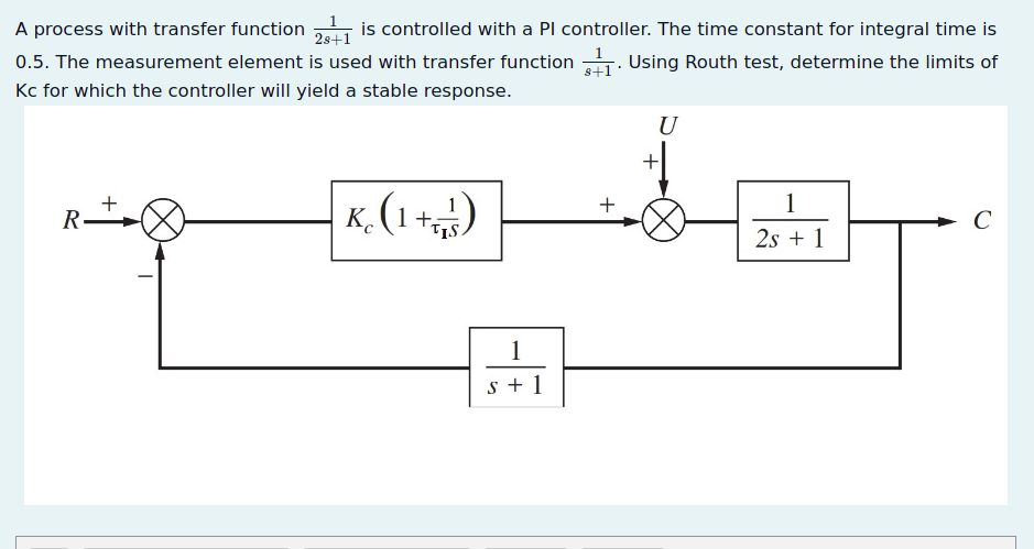 Solved A process with transfer function is controlled with a | Chegg.com