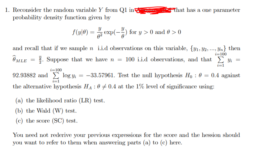 1. Reconsider the random variable Y from Q1 in That | Chegg.com