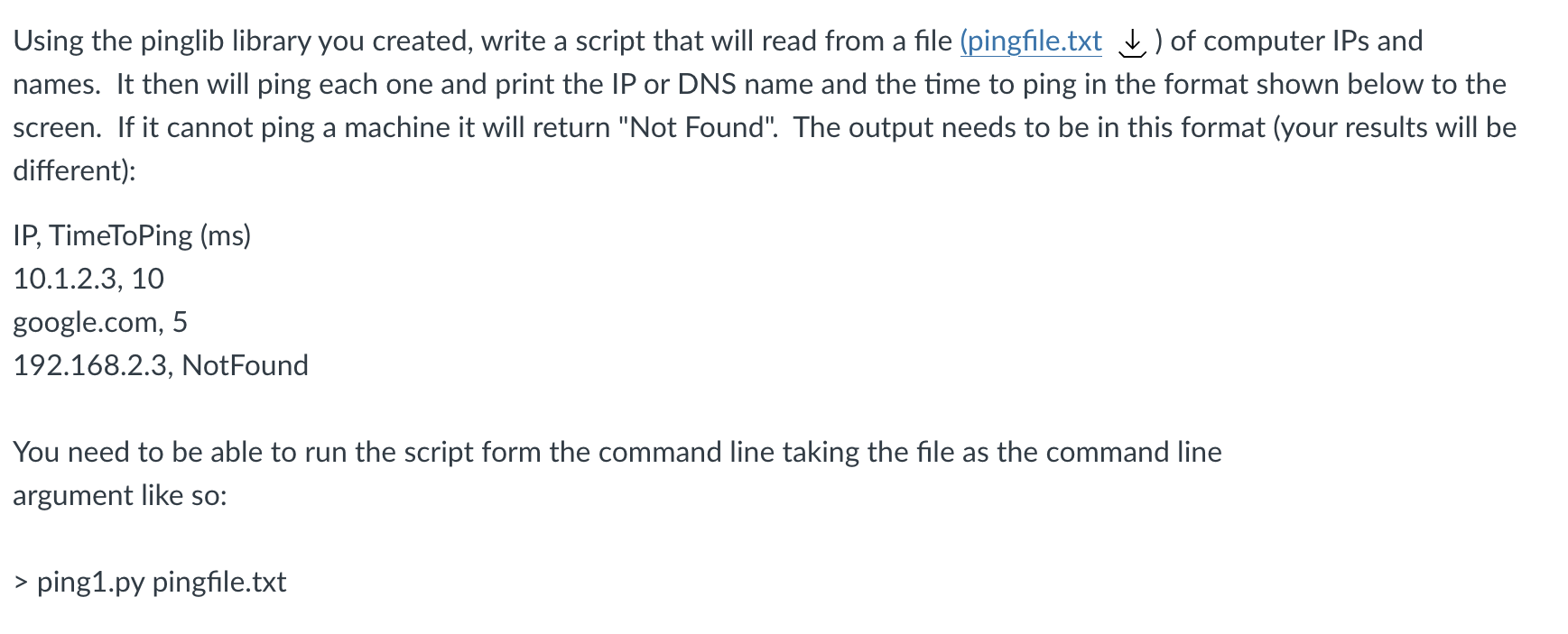 Solved Using the pinglib library you created, write a script | Chegg.com