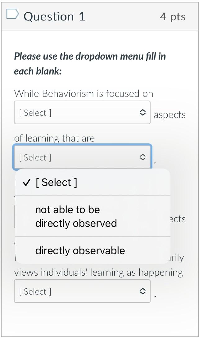Solved Question 1Question 1 4 pts Please use the dropdown | Chegg.com