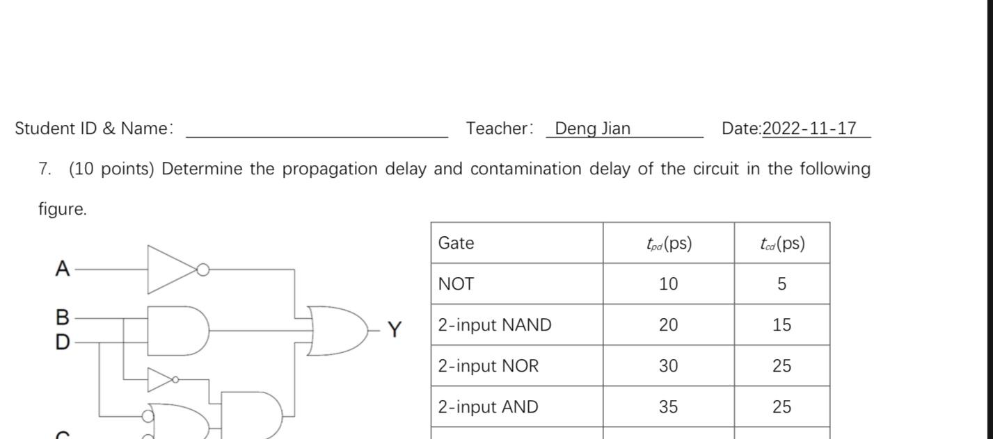 Solved 7. (10 points) Determine the propagation delay and | Chegg.com